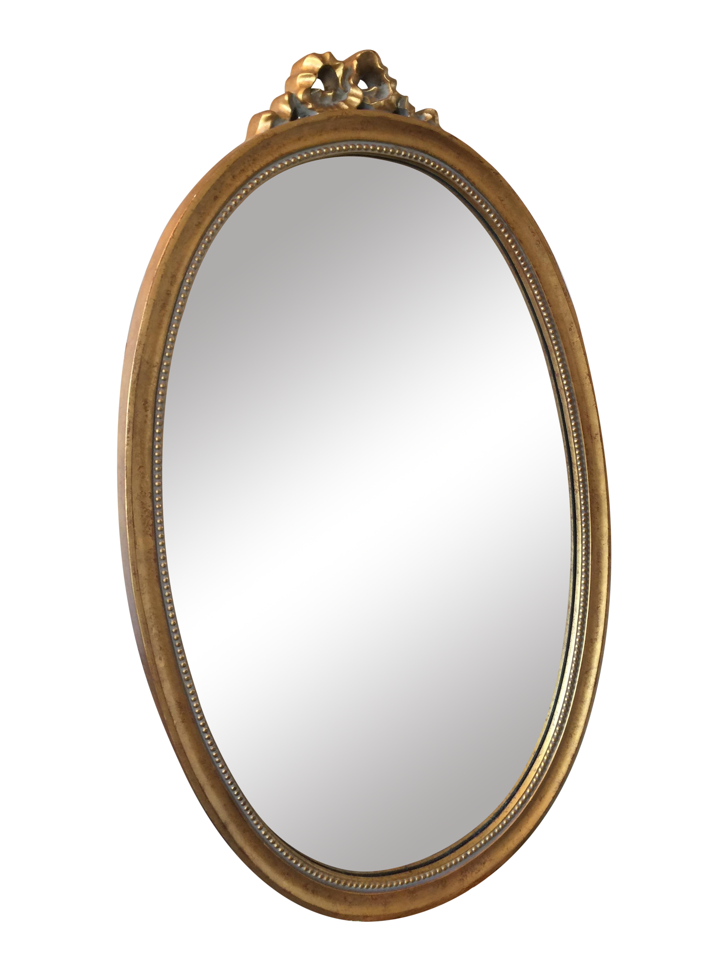 Louis XVI Gilt Oval Mirror With French Bow Swag | Chairish