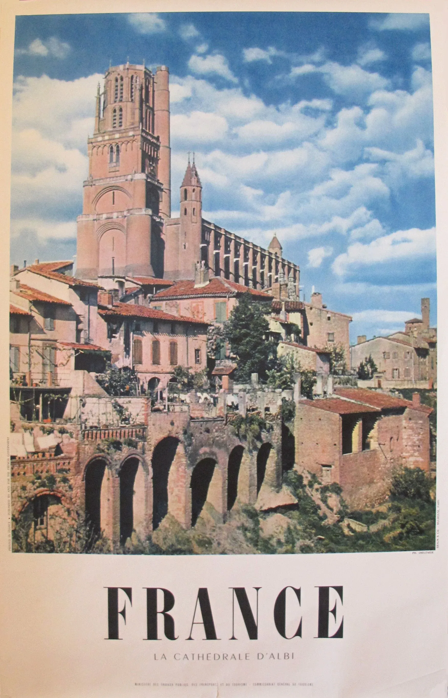 1950s Vintage French Travel Poster, Albi Cathedral | Chairish