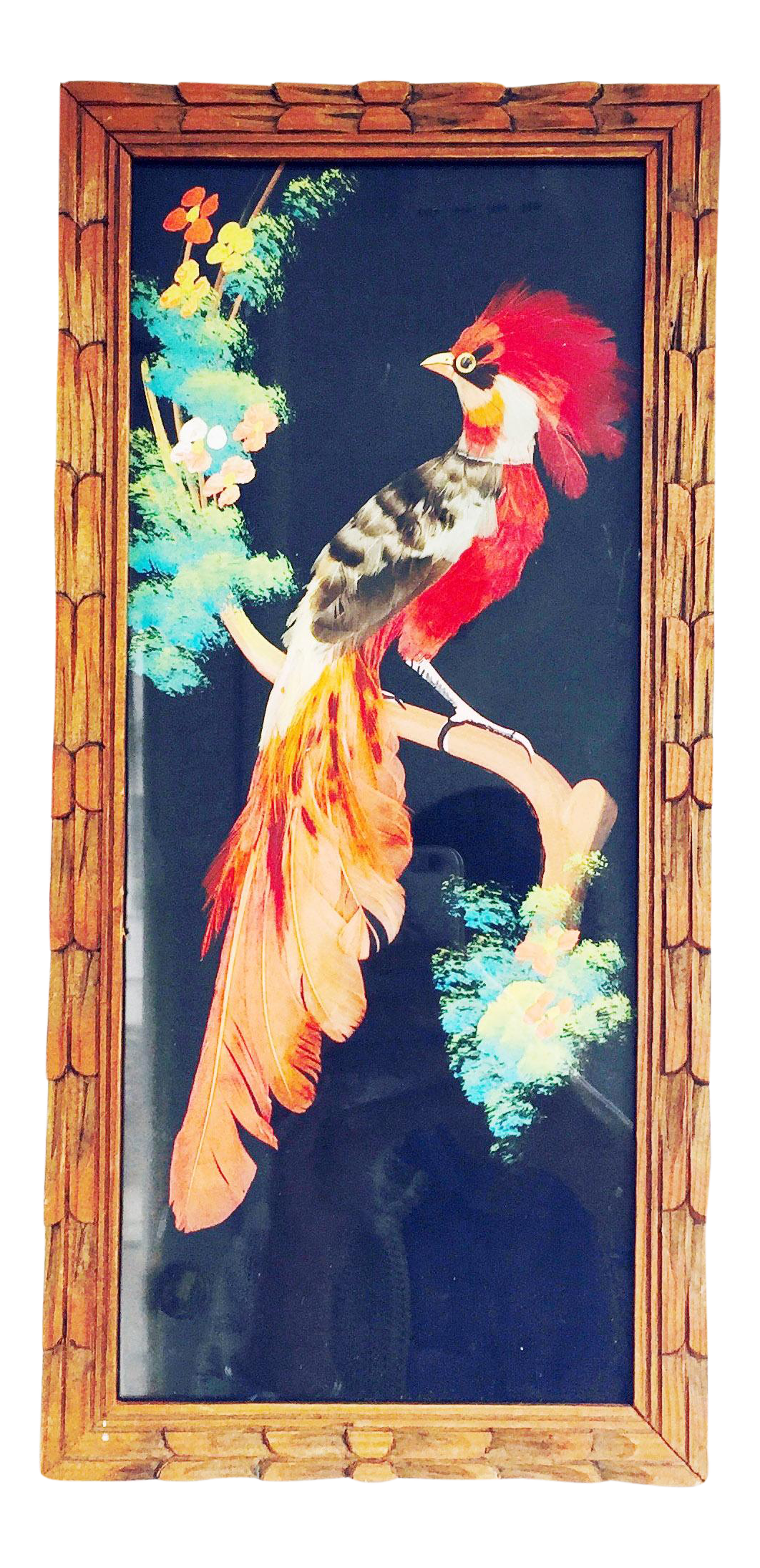 Vintage Feather Bird Art Wall Hanging | Chairish