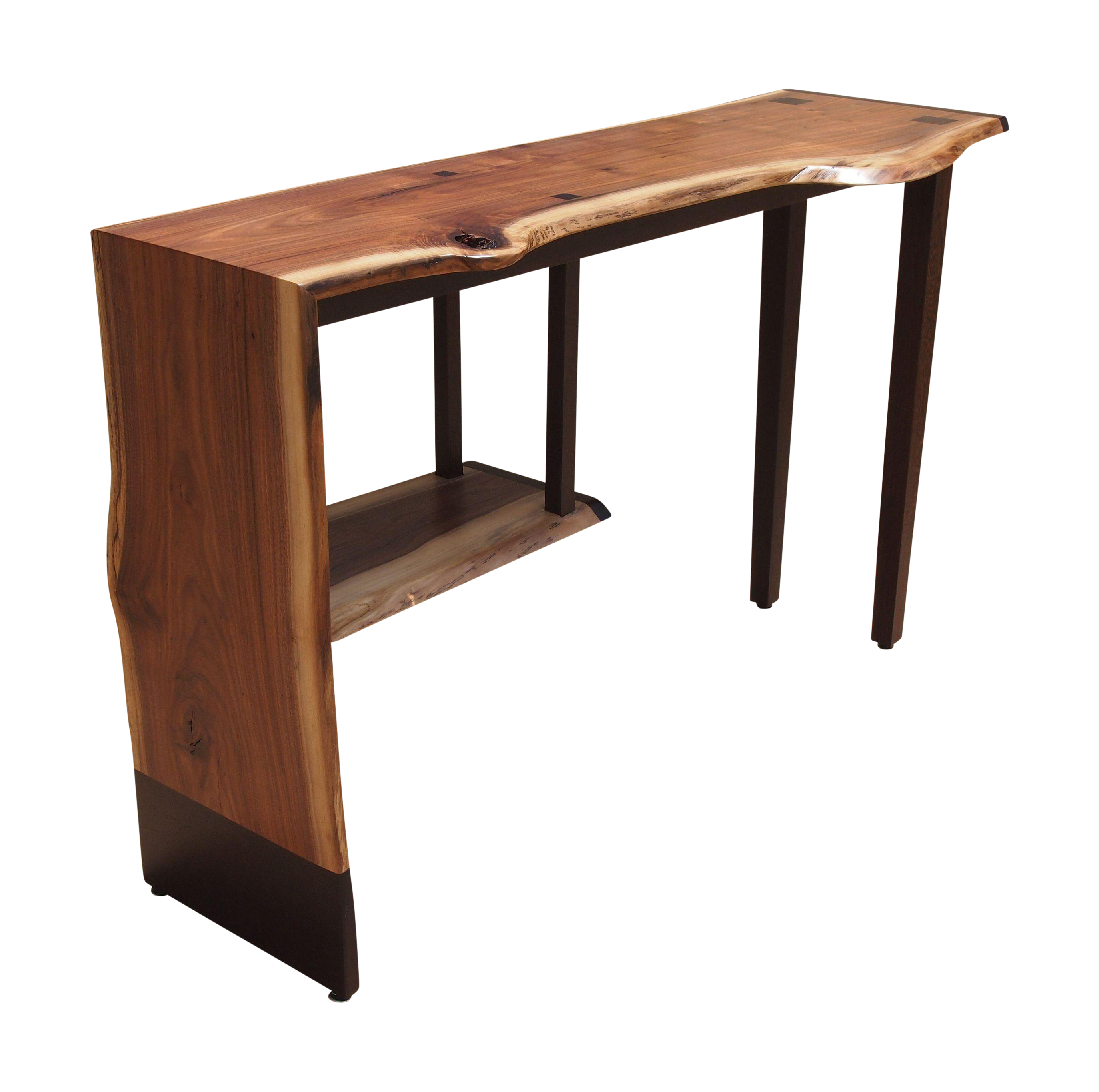 Walnut & Black Womby Wood Table with Shelf | Chairish