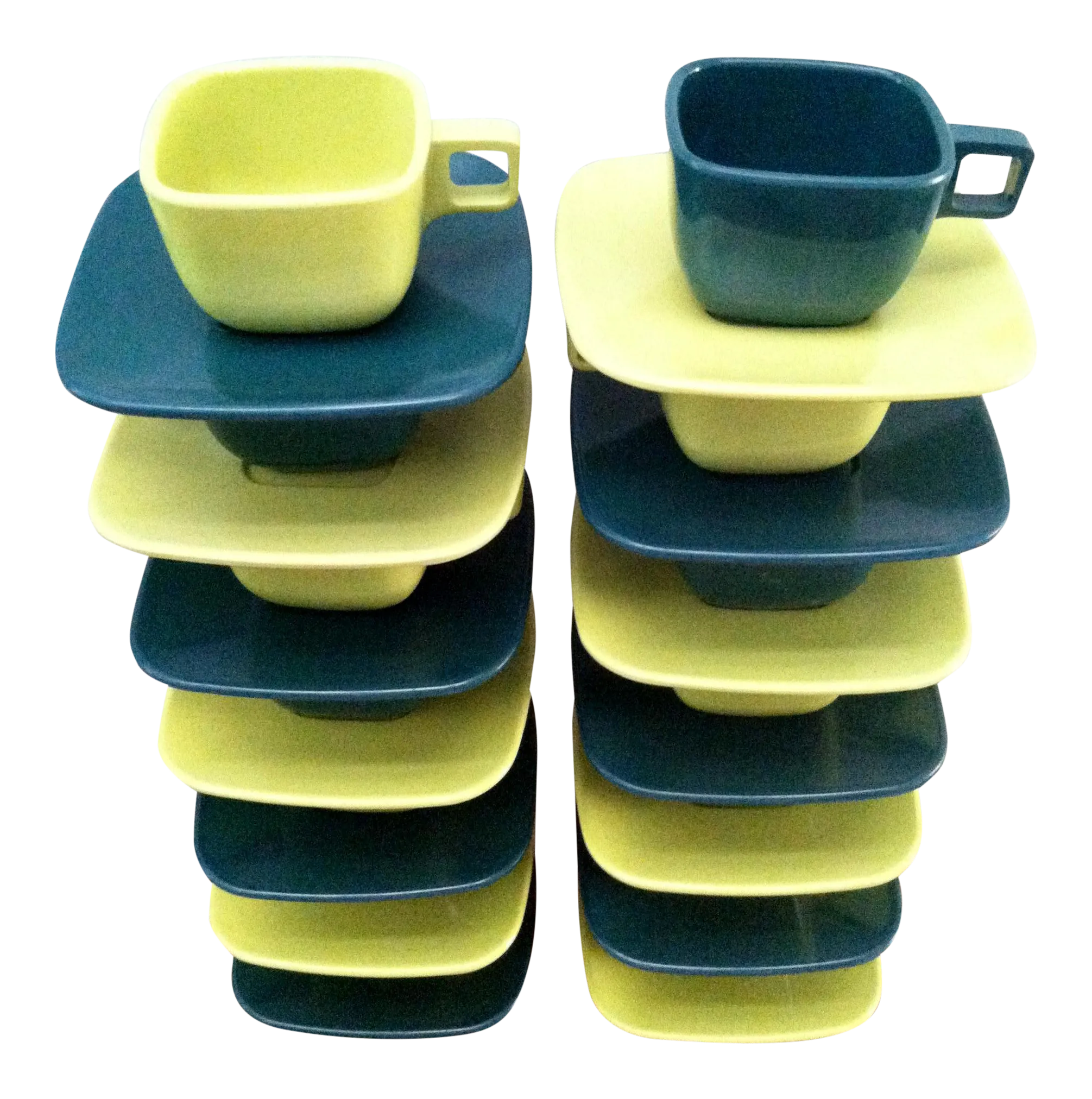 Retro Melamine Cups and Saucers - Set of 14 | Chairish