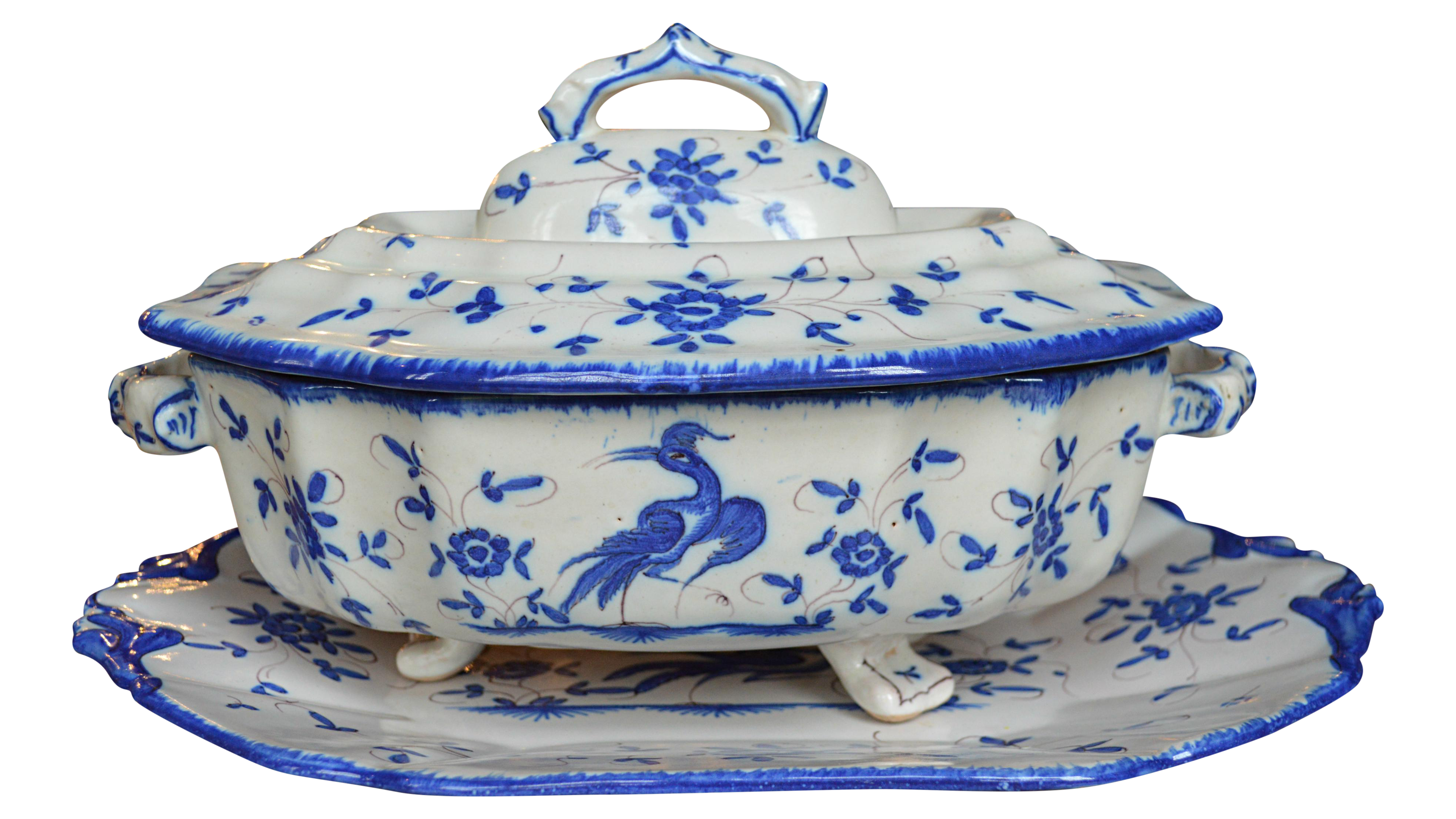 Antique French Ivory & Blue Soupier - 3 Pieces | Chairish