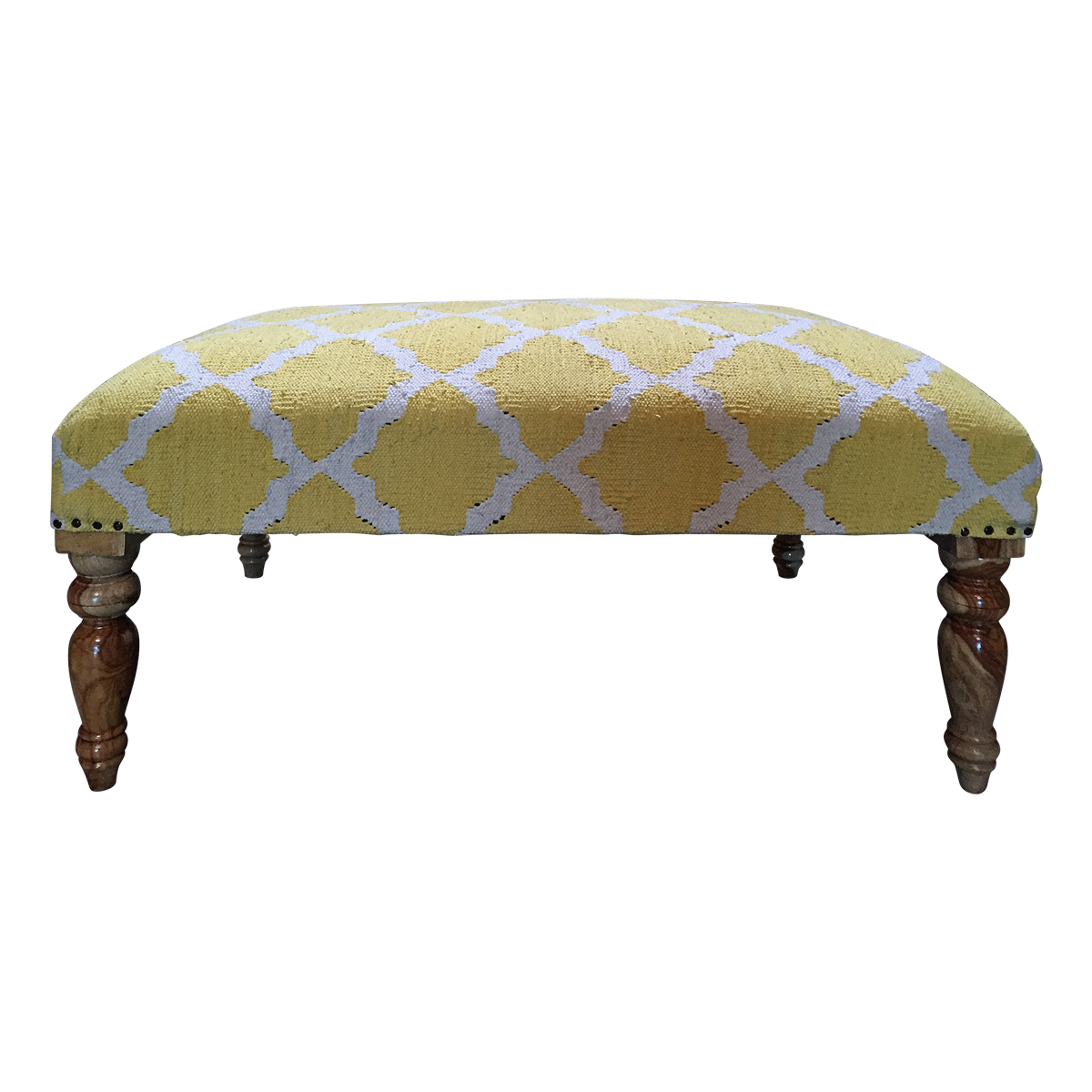 Custom Yellow & White Ottoman | Chairish
