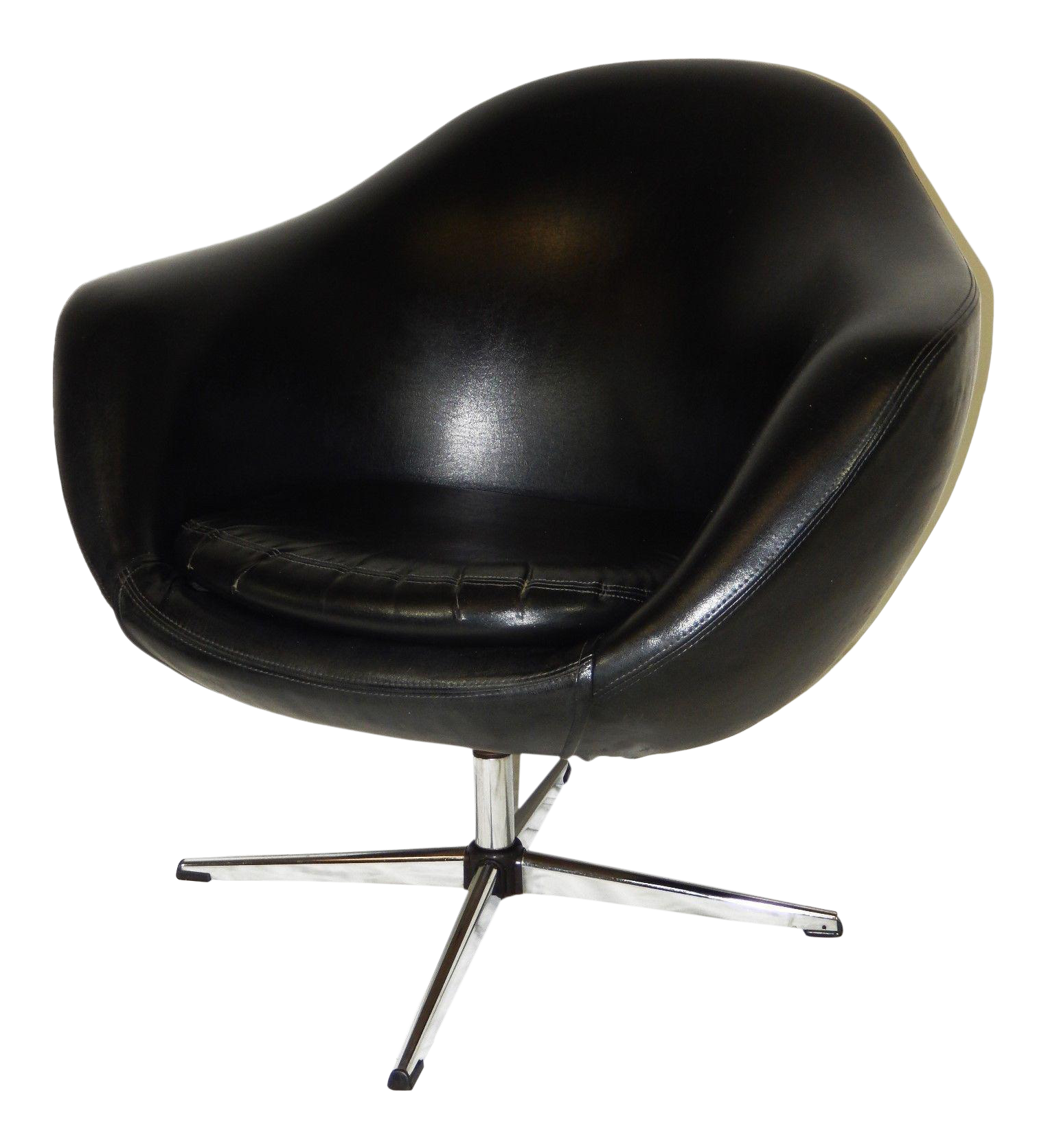 Overman Mid-Century Modern Black Vinyl Pod Chair | Chairish