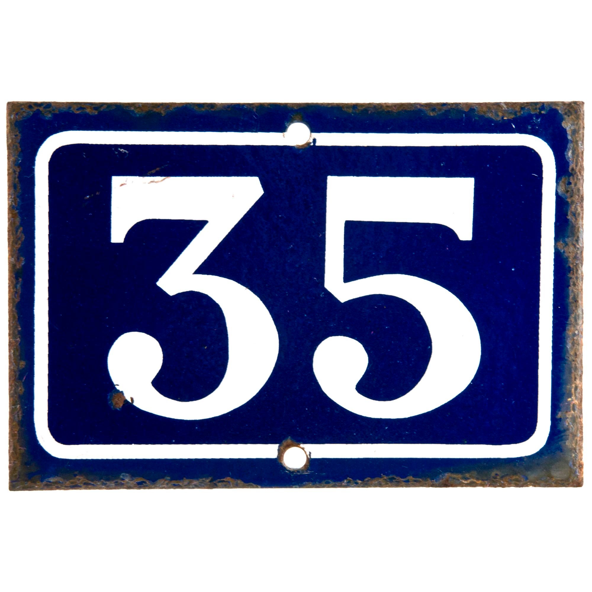 French Enamel House Number 35 | Chairish