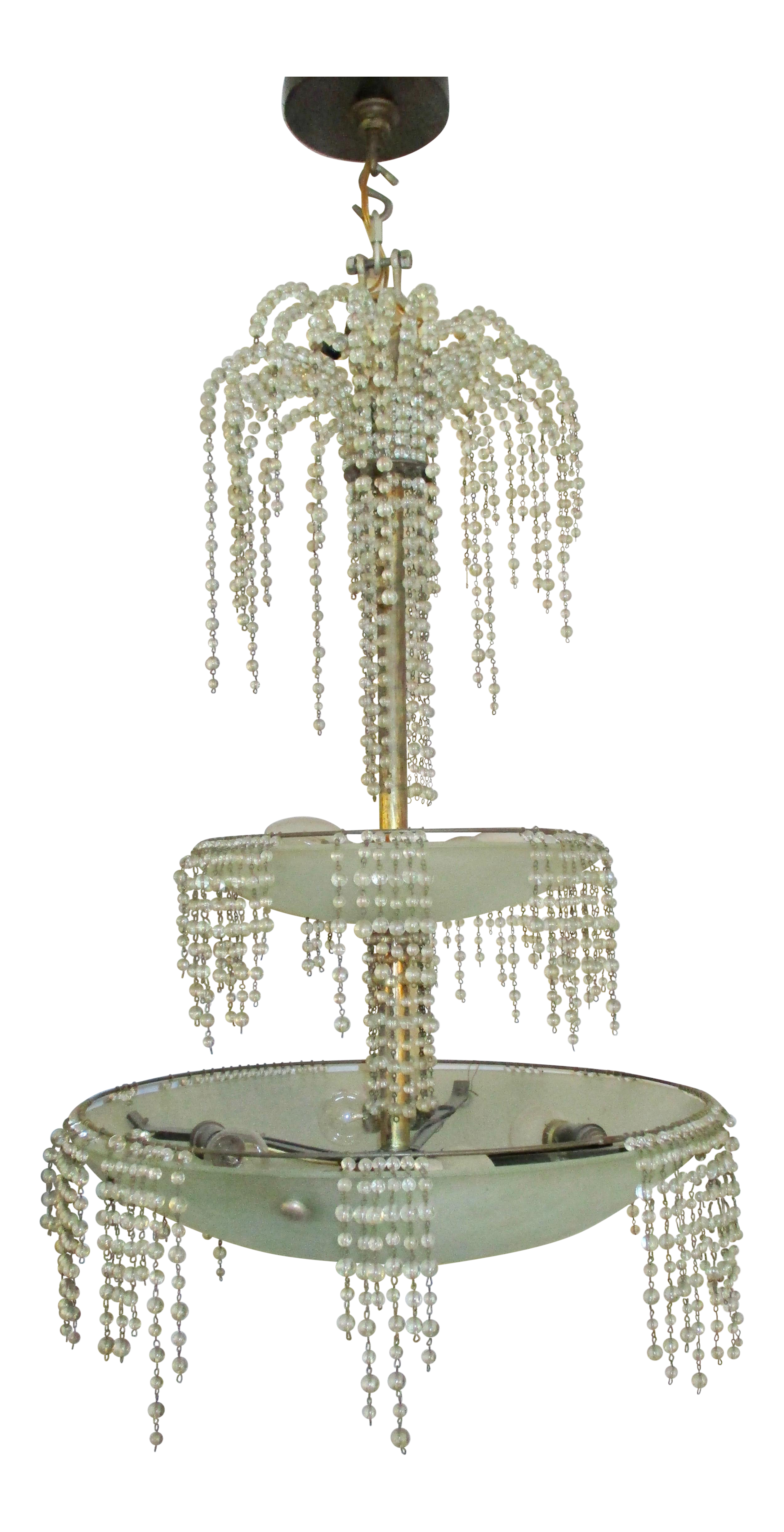 French Waterfall Beaded Deco Chandelier | Chairish