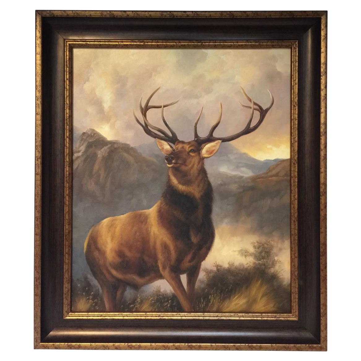 Vintage Framed Red Stag Painting | Chairish