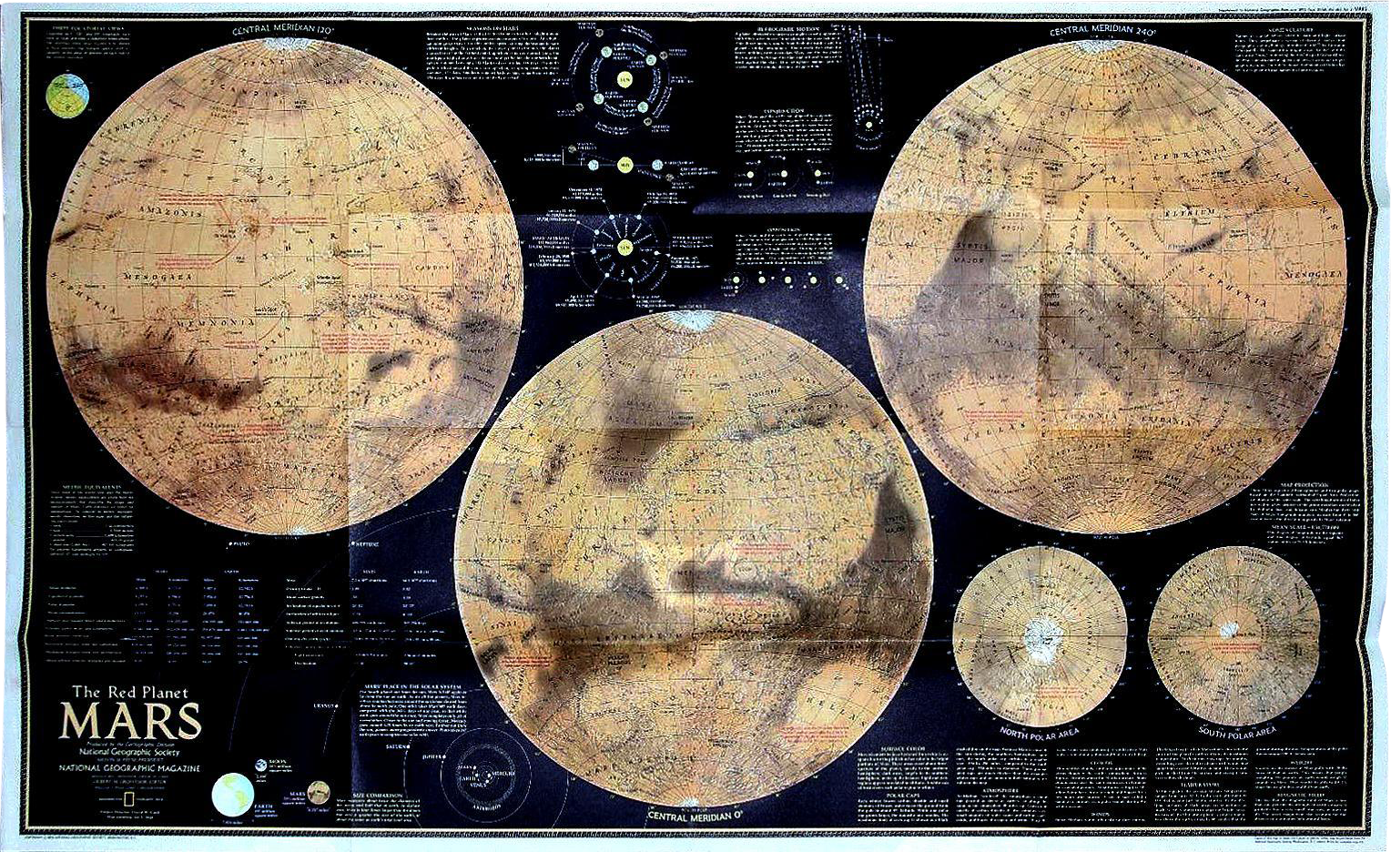 1973 National Geographic "Red Planet Mars" Map | Chairish
