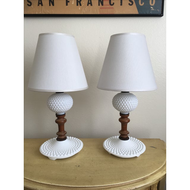 Mid Century Hobnail Milk Glass Lamps Pair Chairish
