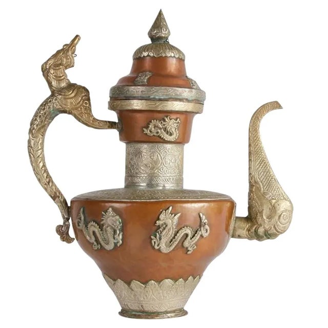 Vintage Silver And Copper Tea Pot | Chairish