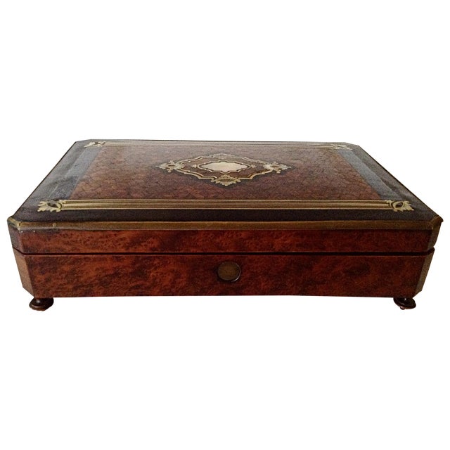 Walnut Inlaid Wooden Box | Chairish