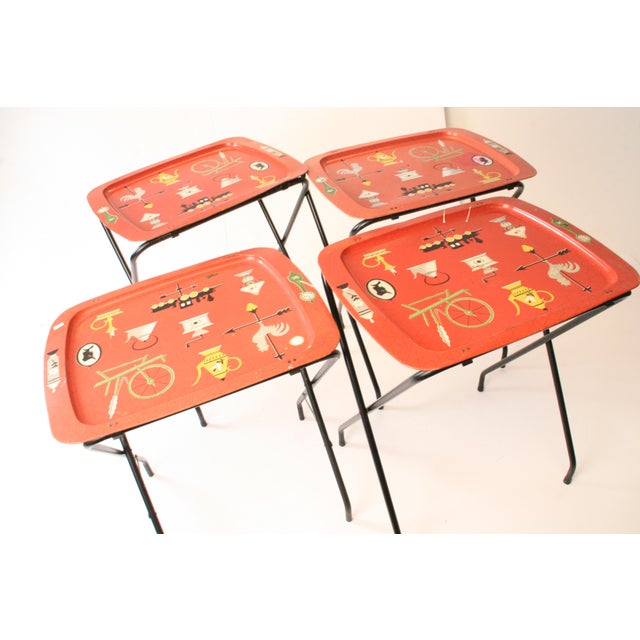 Mid Century Modern Pink Metal TV Tray Tables - Set of 4 | Chairish