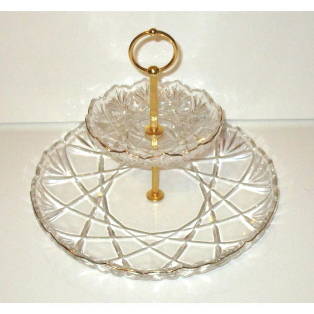 Gilt Gold & Crystal Cut 2 Tier Serving Tray | Chairish
