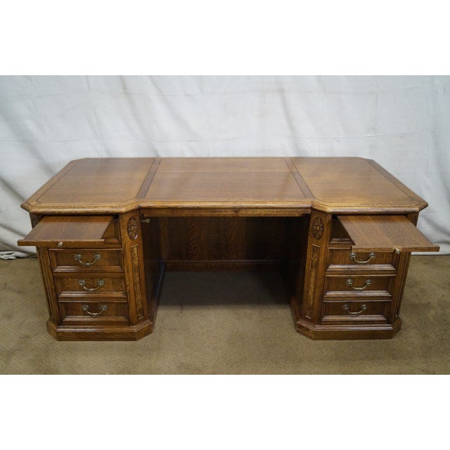 Alex Stuart Design Large Oak Chippendale Style Executive Desk | Chairish