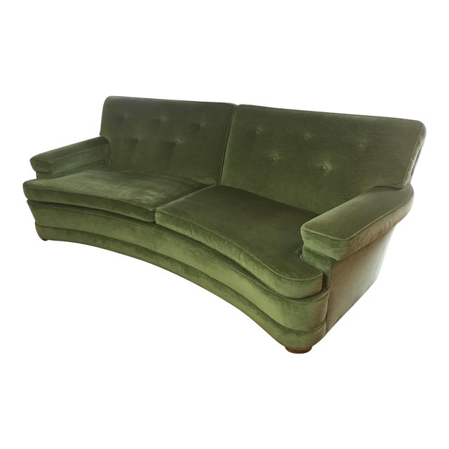 Modernist Mid-Century Curved Green Velvet Sofa | Chairish