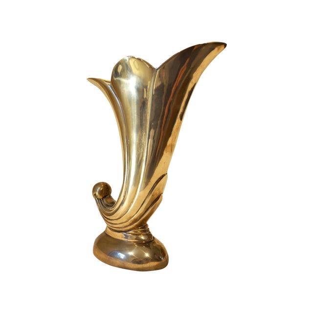 Vintage Large Brass Tulip Vase | Chairish