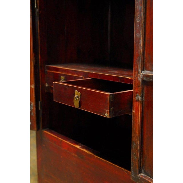 Chinese Red Lacquer Cabinet with Display Shelf | Chairish