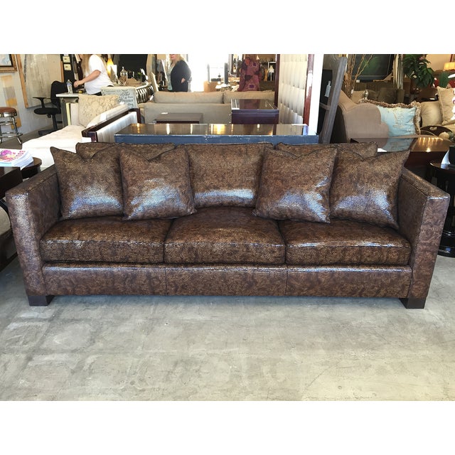 Custom Brown Faux Alligator Sofa | Chairish