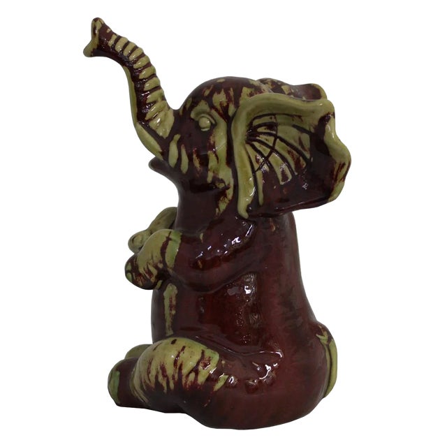 Ceramic Dark Red Baby Elephant Figurine | Chairish