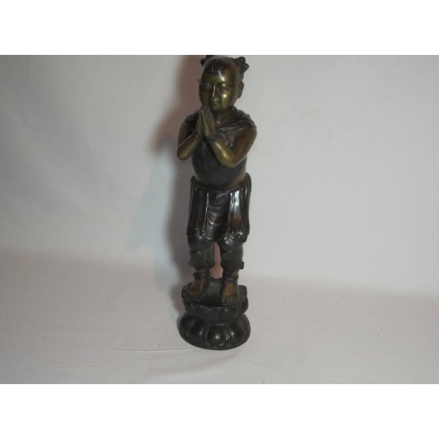Brass Figurine of an Asian Boy | Chairish