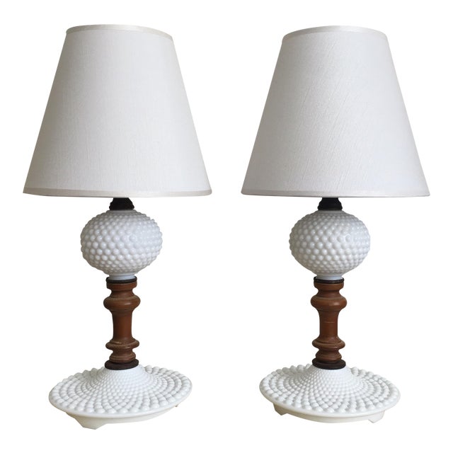 Mid Century Hobnail Milk Glass Lamps Pair Chairish