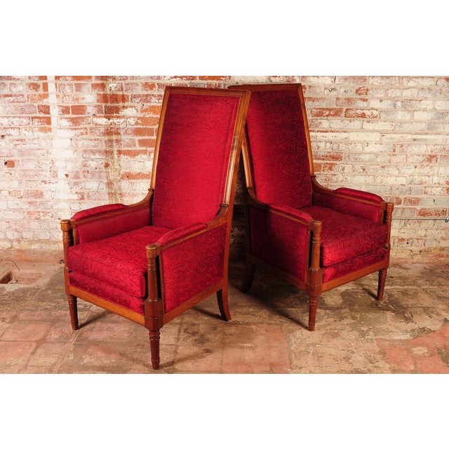High-Back Modern Red Chairs - A Pair | Chairish