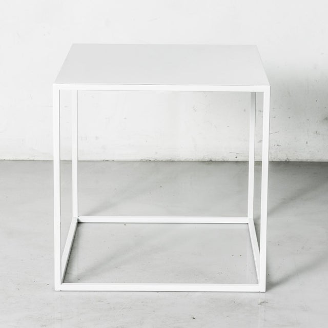 White Powder Coated Steel Cube Side Table | Chairish