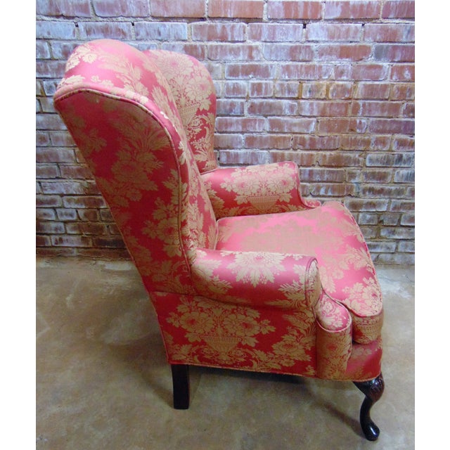 Red Damask Wingback Chair | Chairish