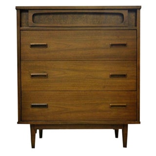 Mid-Century 4-Drawer High Burl Inlay Chest