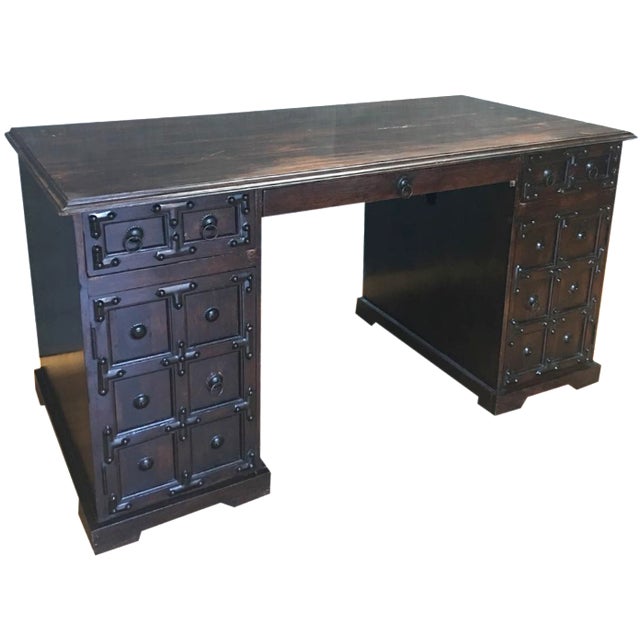 Dark Wood & Iron Gothic Desk | Chairish