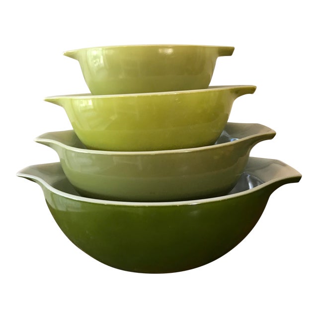 Vintage Green Pyrex Mixing Bowls - Set of 4 | Chairish
