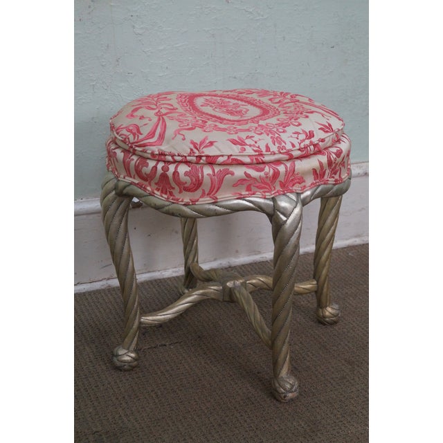 Vintage Hollywood Regency Silver Gilt Round Ottoman or Stool | Chairish