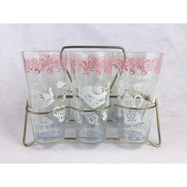 1950s Drinking Glasses & Holder - Set of 6 | Chairish
