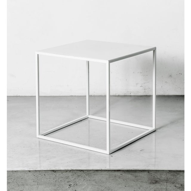 White Powder Coated Steel Cube Side Table | Chairish