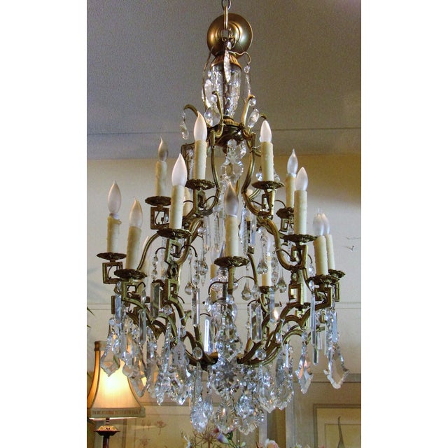 Antique Gold Metal Crystal Chandelier | Chairish