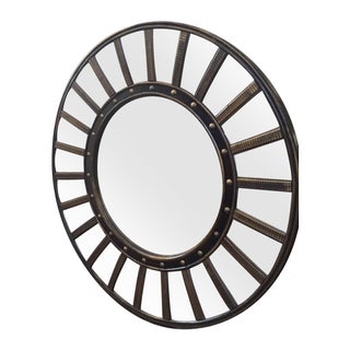 Large 35" Round Mirror With Wood & Metal Accents